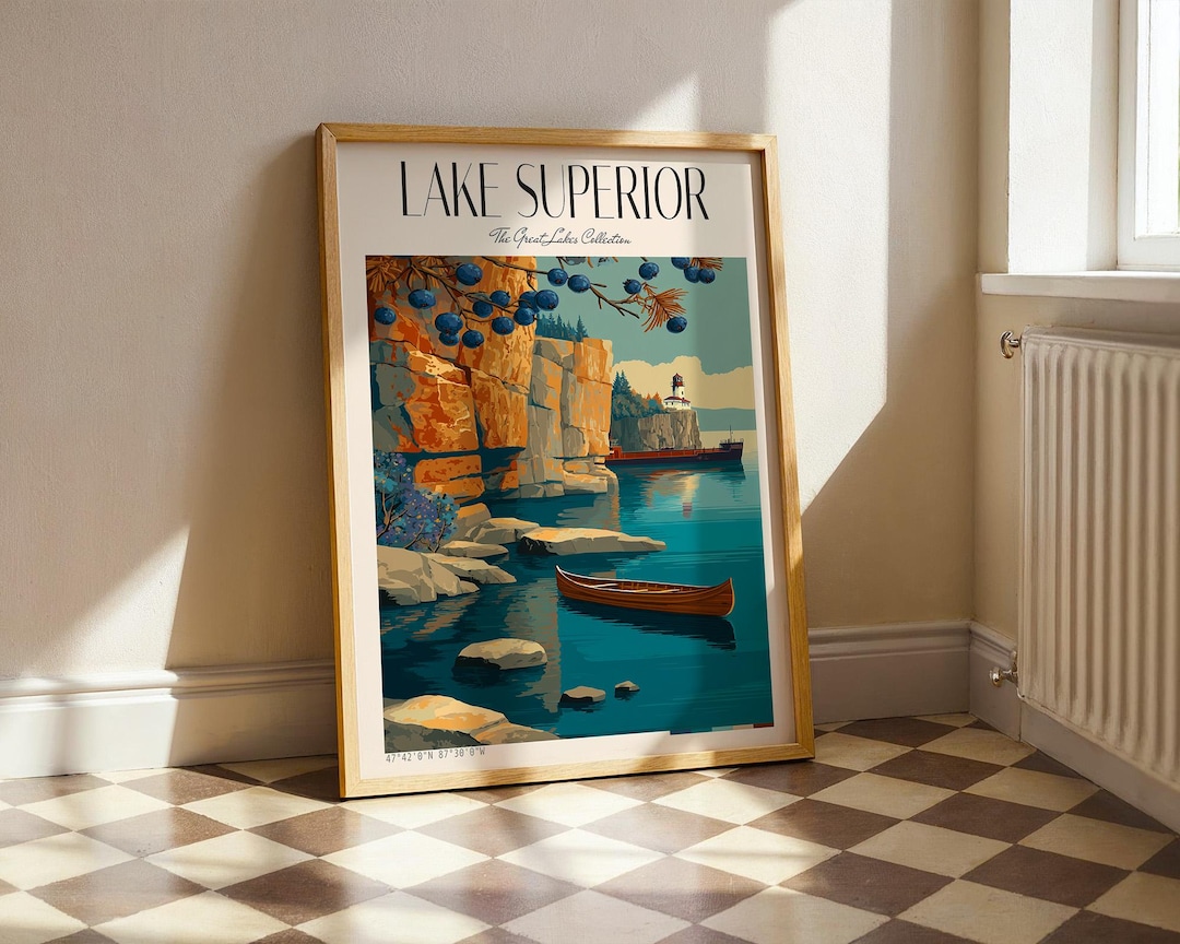 Lake Superior Poster, Great Lakes Landscape Art Print, USA Canada Wall ...