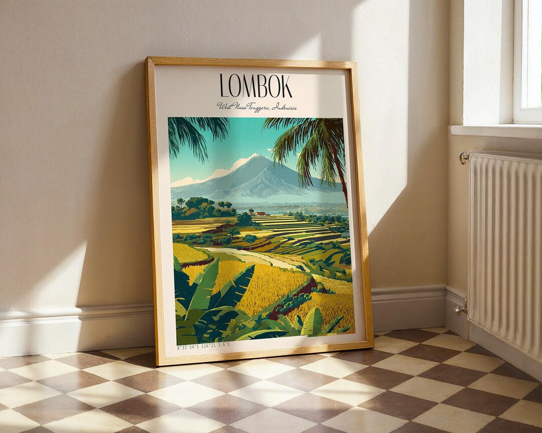 Lombok Poster, Indonesia Landscape Art Print, Tropical Island Wall Art ...