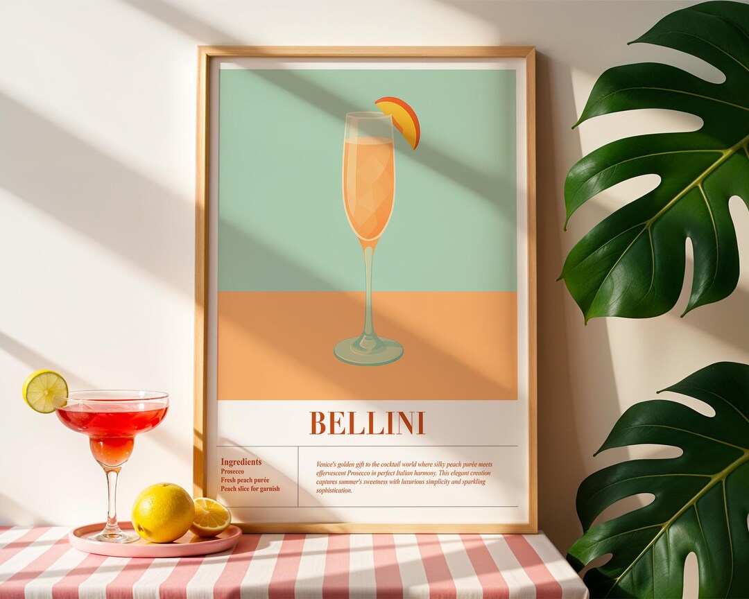 Bellini Poster, Peach Cocktail Wall Art, Cocktail Menu Print, Cocktail ...