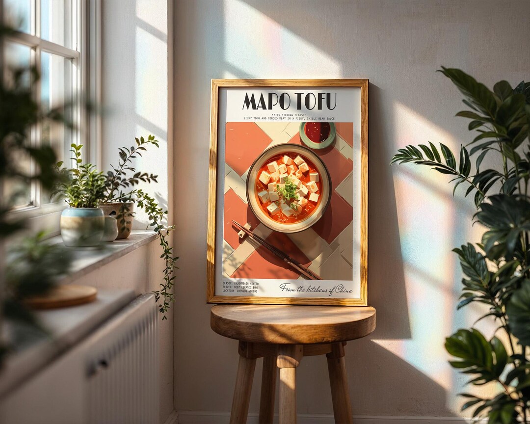 Chinese Mapo Tofu Poster, Food Art Print, China Kitchen Decor, Rustic ...