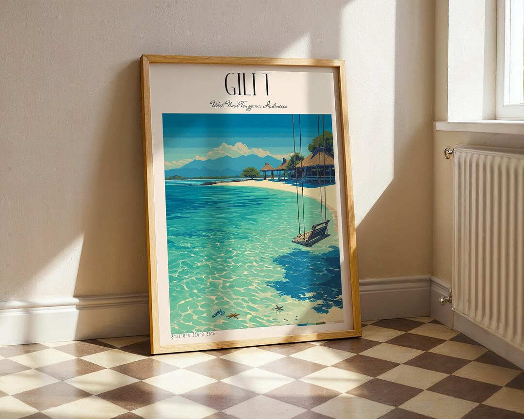 Gili T Poster, Indonesia Landscape Art Print, Gili Trawangan Wall Art ...