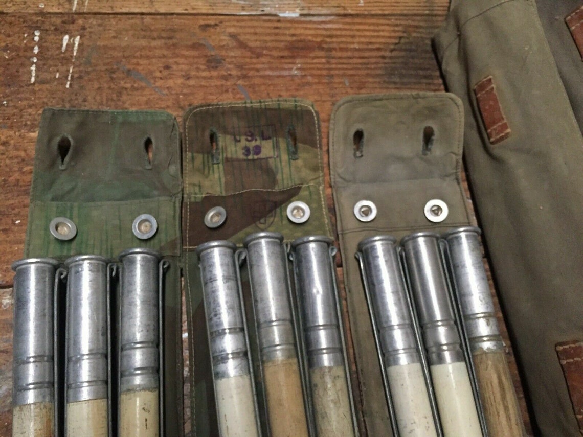 Vintage WW2 Half Shelter Pup Tent Pole & Stake Kit Army Green Military ...