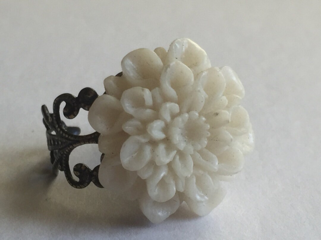 Cottagecore Ring Winter White Flower Adjustable Band Holiday Gift Items ...
