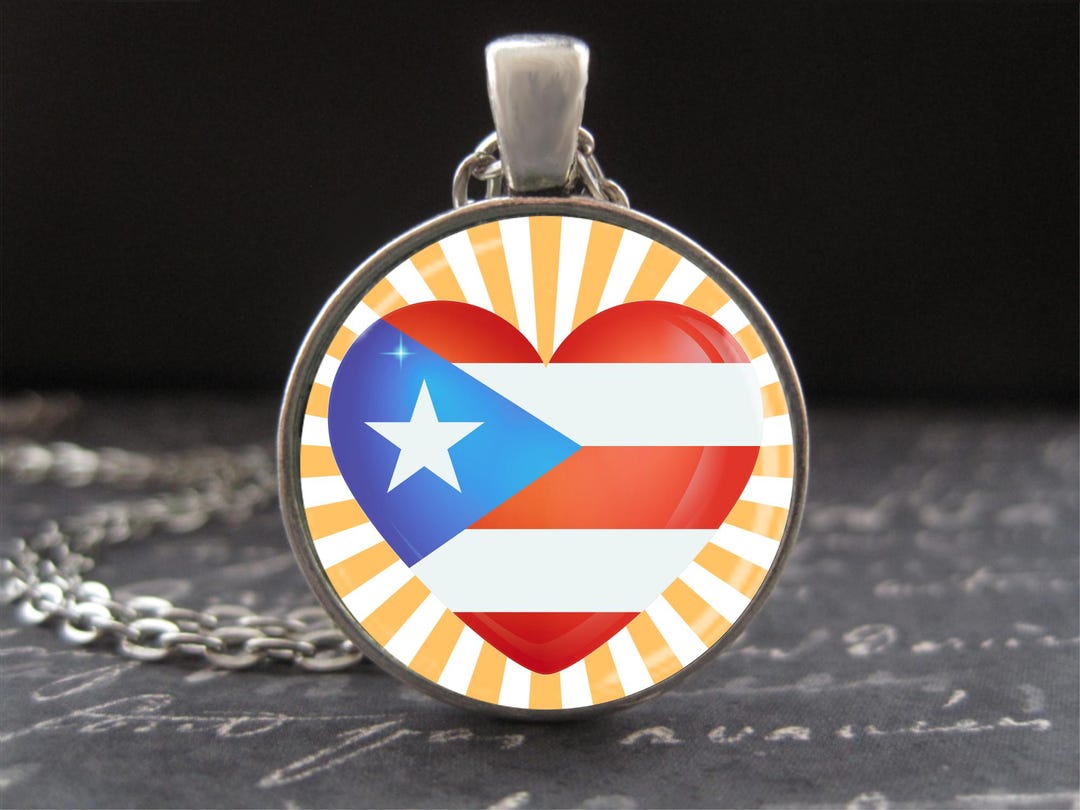 Puerto Rico Flag Heart Necklace Puerto Rican Pride Pendant Handmade Art ...
