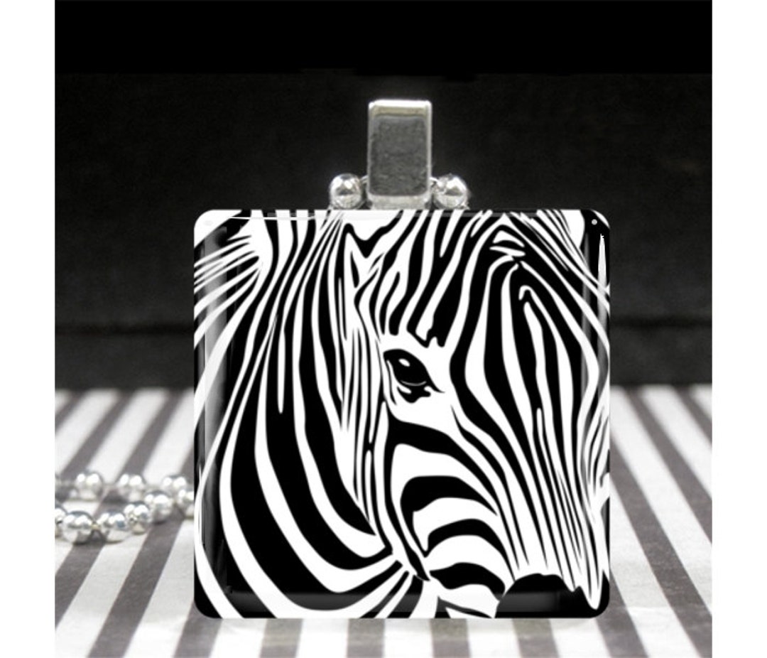 Zebra Jewelry Zebra Necklace Pendant Glass Tile Charm Unusual Exotic ...
