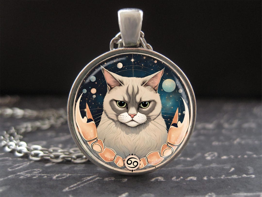 Cancer Zodiac Necklace Mystic Grumpy Cat Crab Astrology Sign Pendant ...