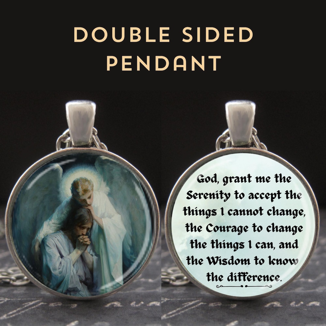 Sobriety Gift Serenity Prayer Necklace Guardian Angel Pendant Rehab ...