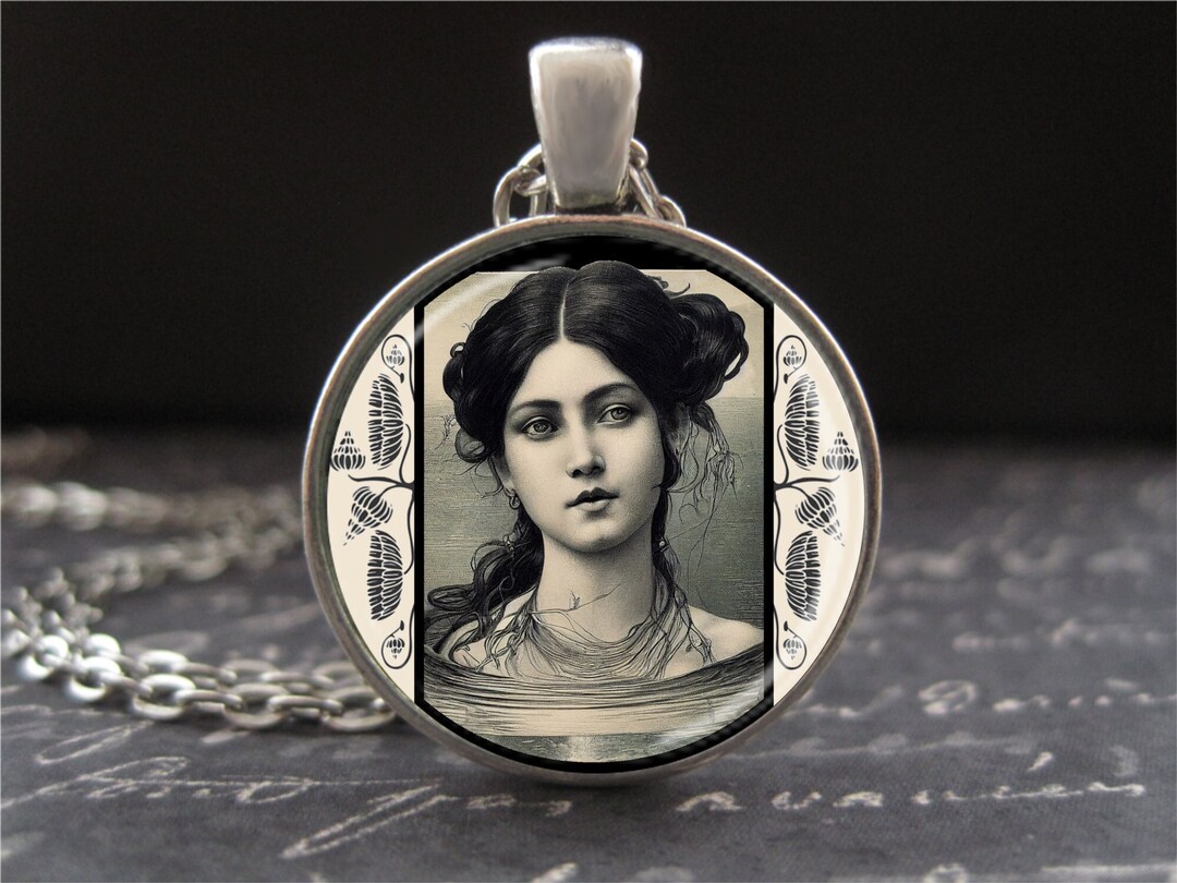 Sailors Valentine Mermaid Portrait Art Nouveau Necklace Hand Crafted ...