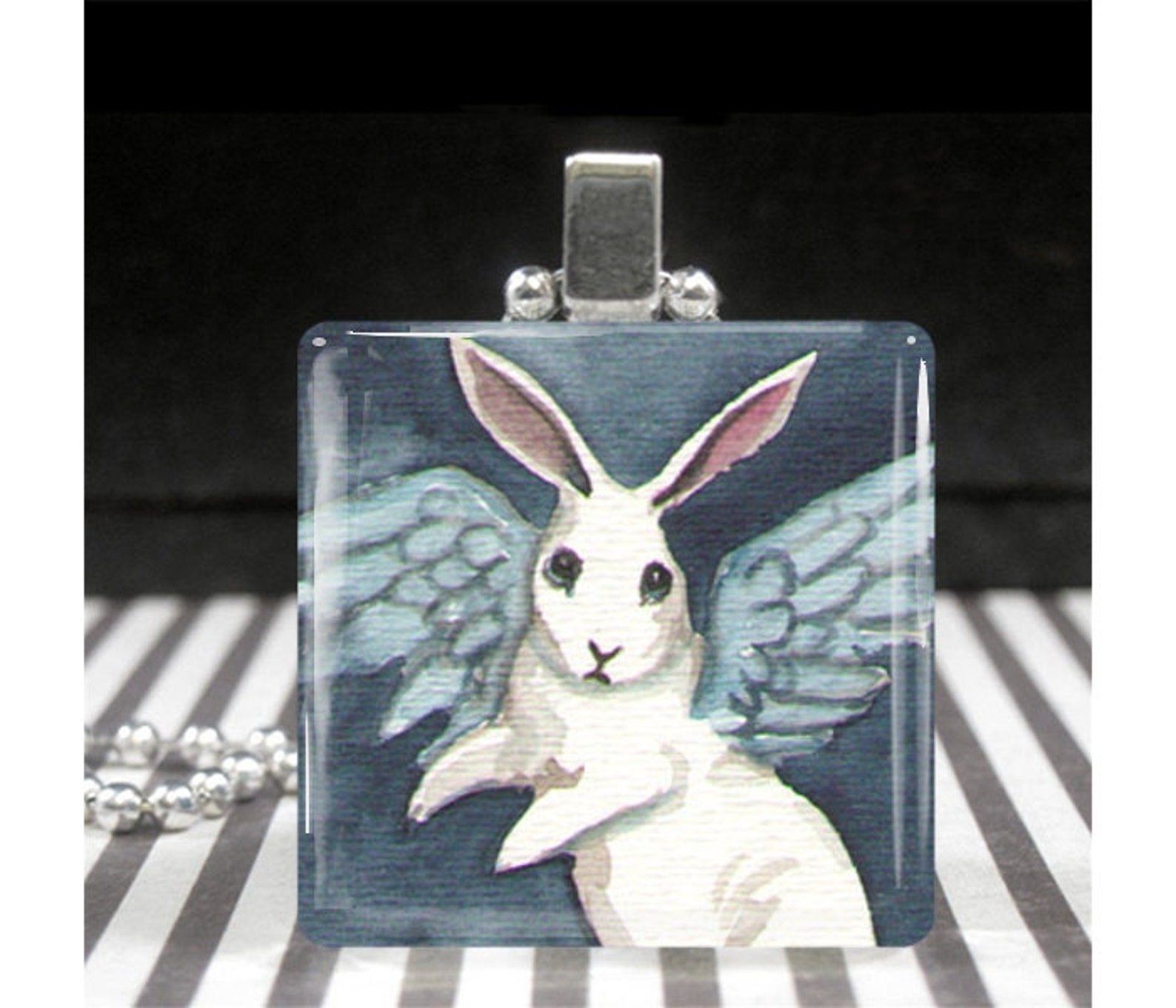 Angel Bunny Necklace Rabbit Jewelry Wings Pendant Glass Tile - Etsy