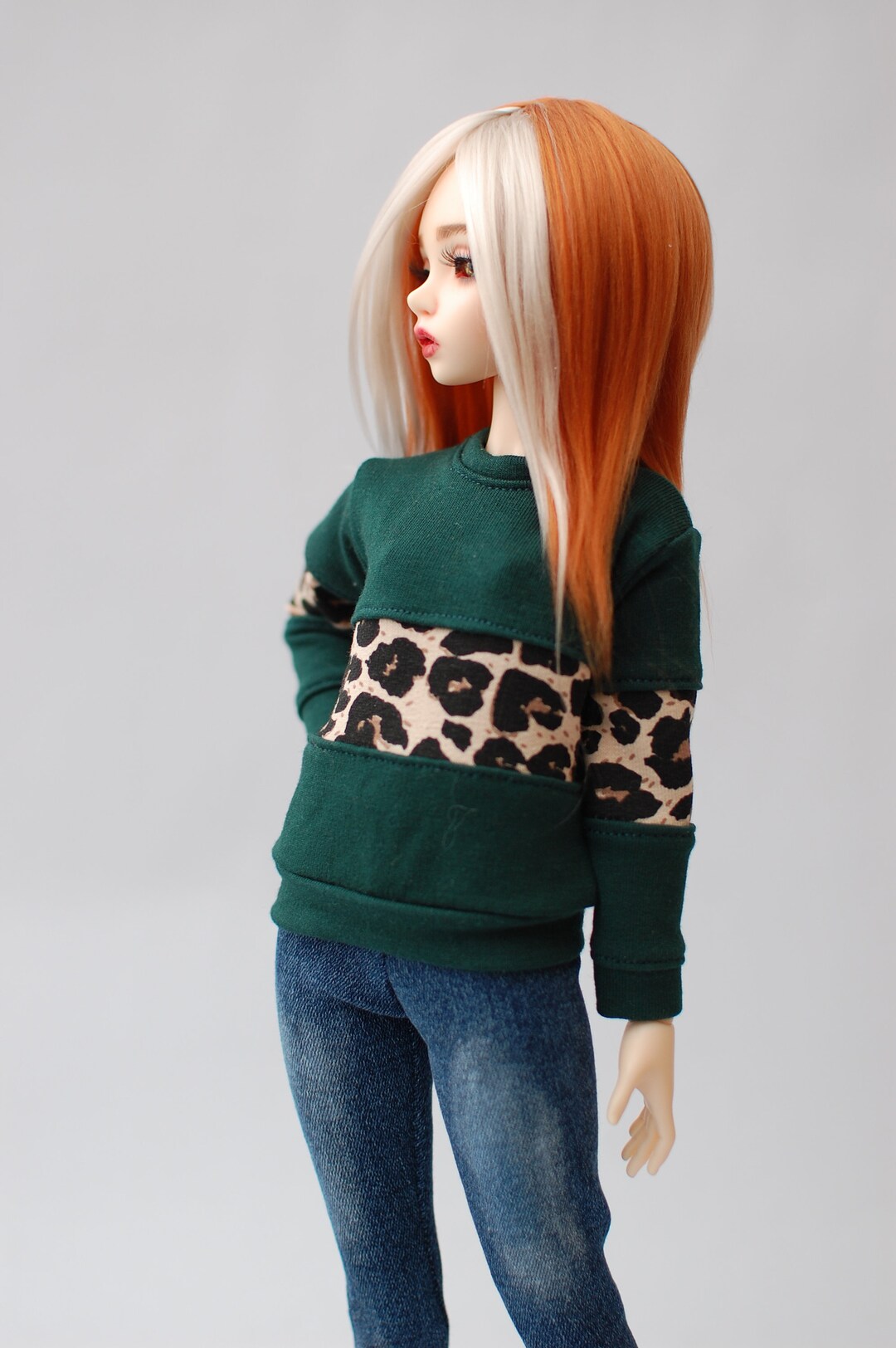 Dark Green Jumper Sweatshirt With Leopard Print for Bjd Minifee MSD and Other 1/4scale - Etsy