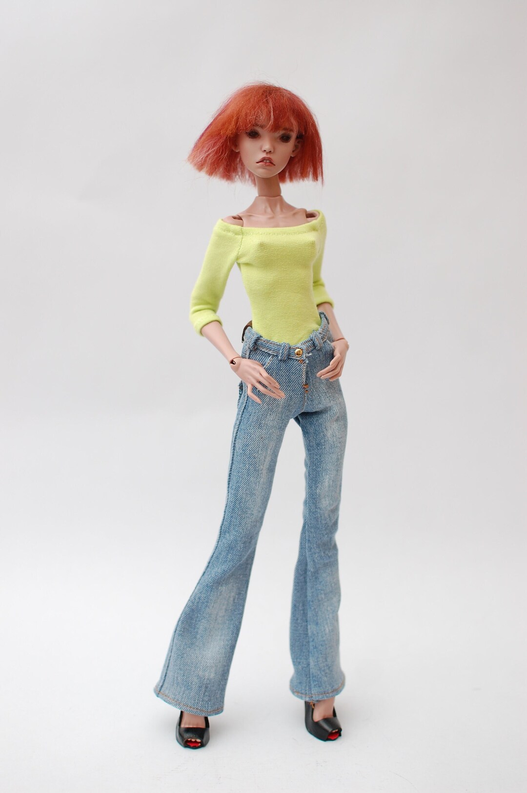 Casual 70s Bell Cut Flares Jeans Washed Detailed for Popovy Dolls 1:4 ...
