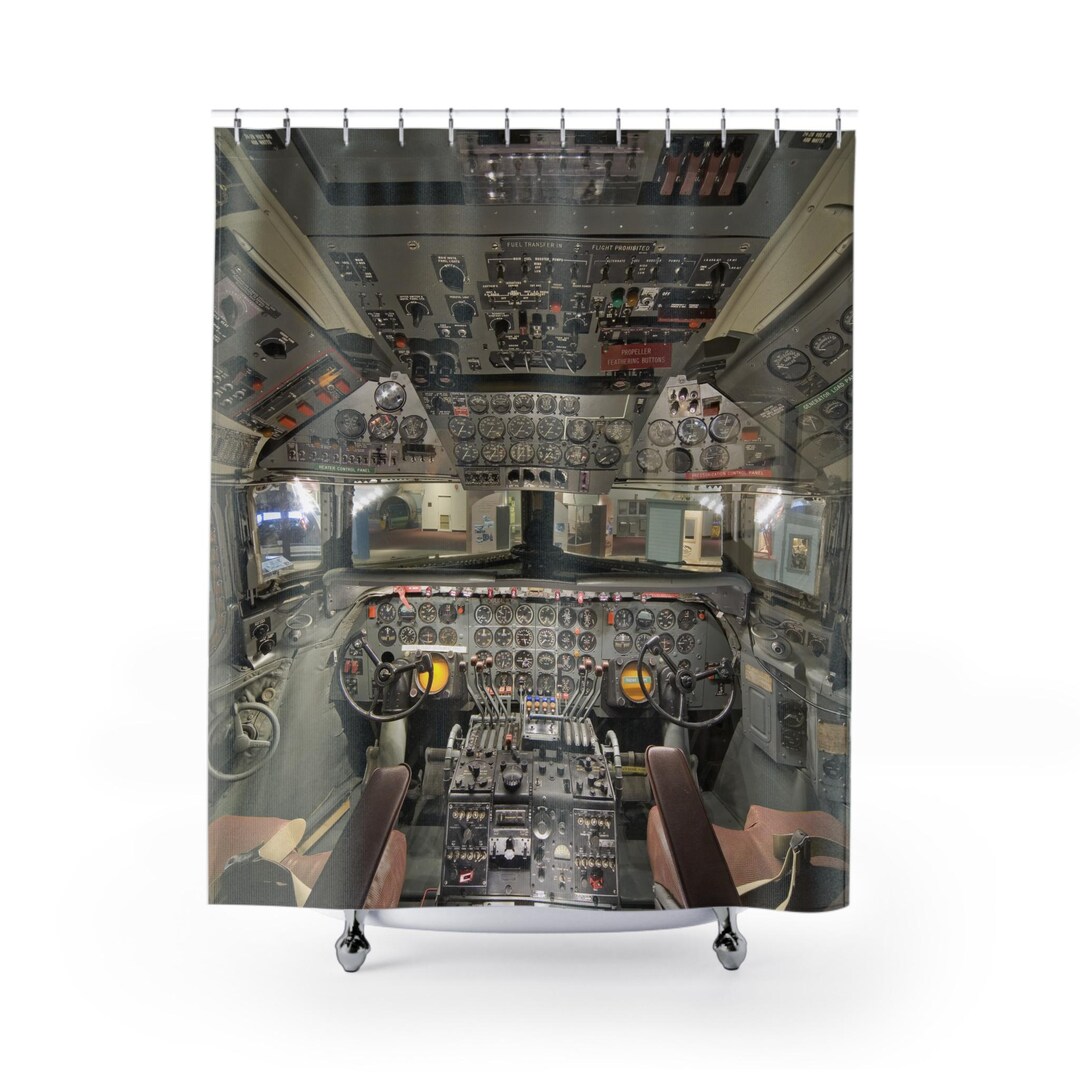Boeing 307 Stratoliner Clipper Cockpit Shower Curtain, Pilot Decor ...