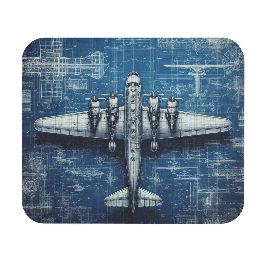 Vintage Airplane Blueprint Mouse Pad | Aviation Enthusiast Gift, Desk ...