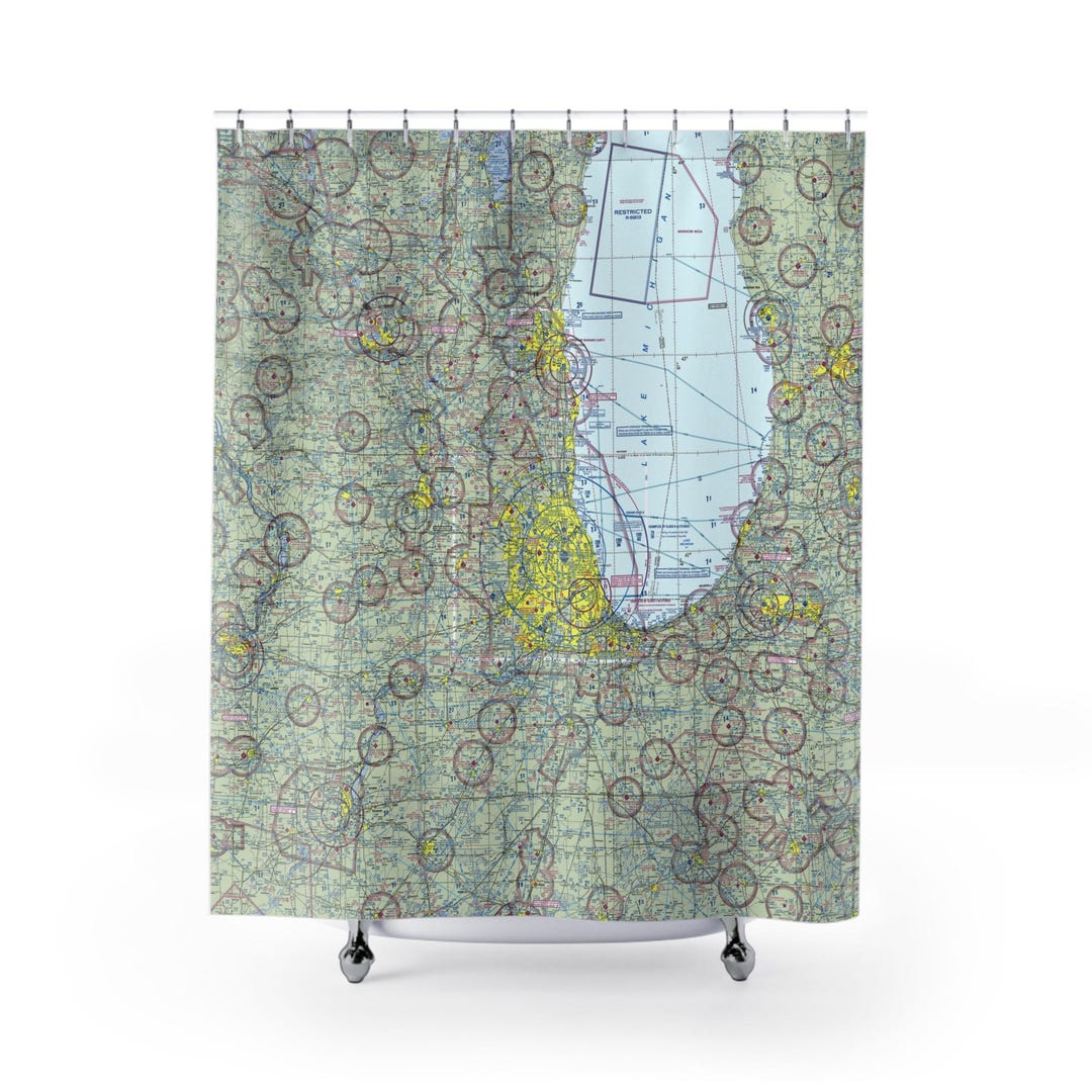 Chicago VFR Sectional Shower Curtain - Aviation Decor, Pilot Gift ...