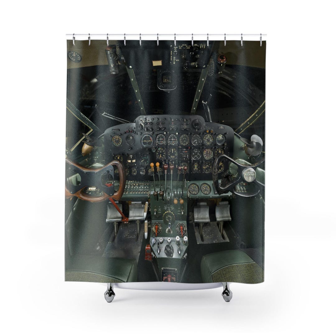 Beechcraft D18S Twinbeech Cockpit Shower Curtain, Pilot Decor, Airplane ...