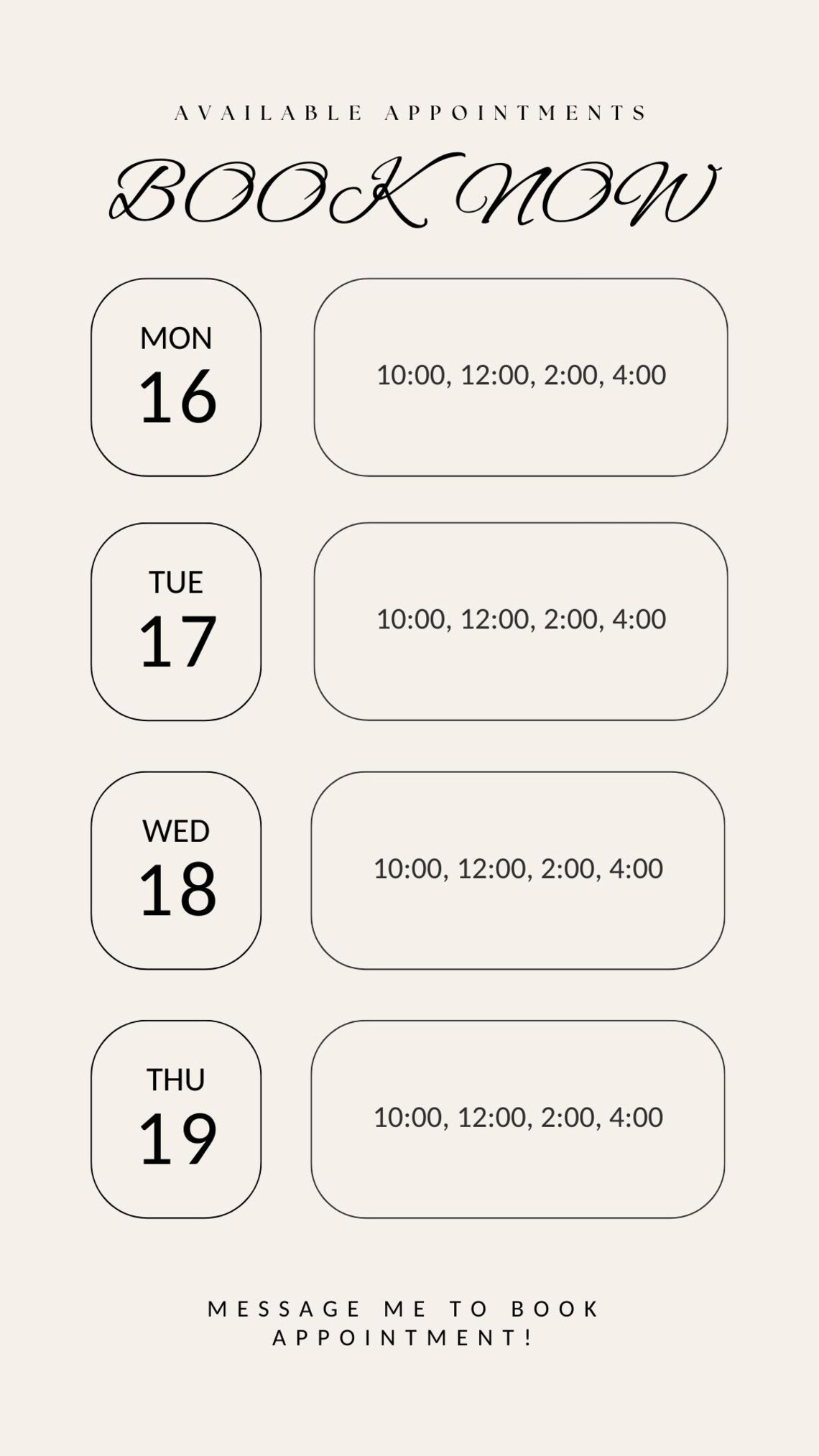 Book Now Available Appointments Template for Instagram Story - Etsy