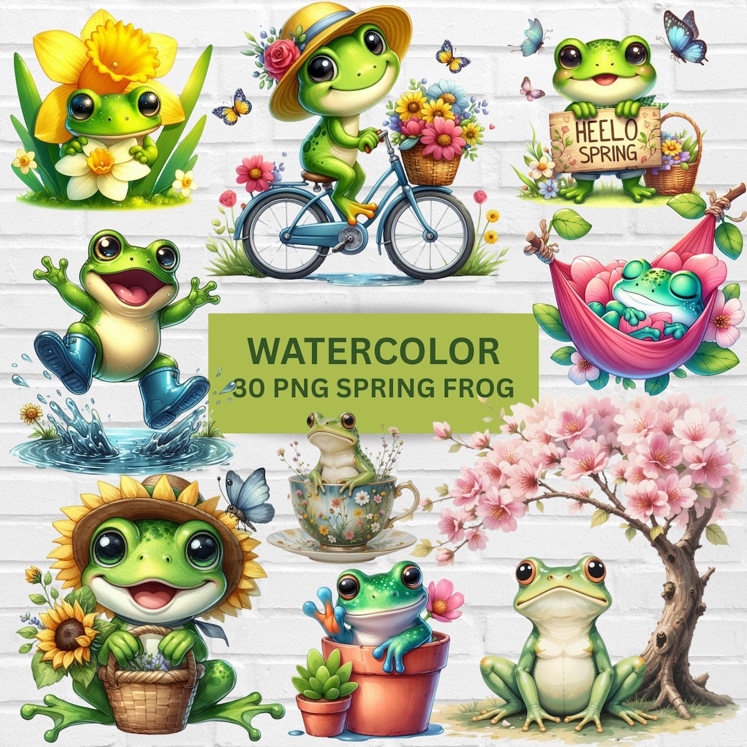 Spring Frog Sublimation Clipart, Digital Download, 300dpi, 30 PNG Set ...
