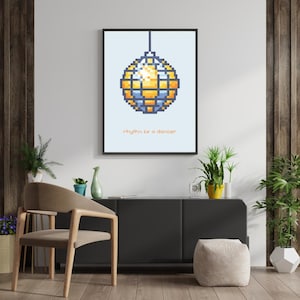 Pixel Art "rhythm is a Dancer" Disco Ball Print – Retro 8-bit Style ...