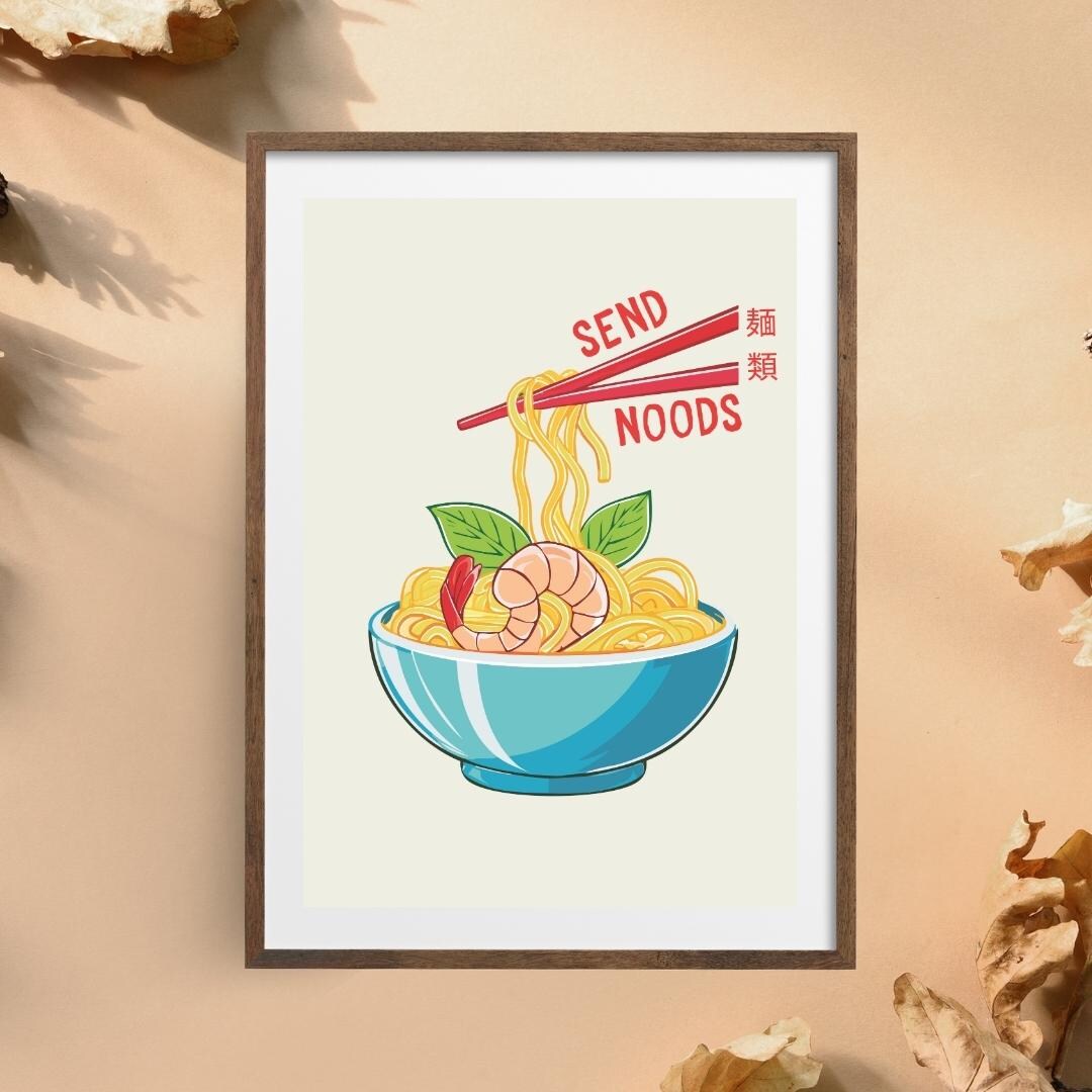 Send Noods Shrimp Ramen Wall Art: Funny Asian Kitchen Decor (digital ...