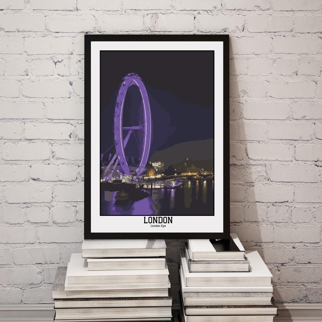 London Eye Night View Wall Art – Purple City Lights Poster, London ...