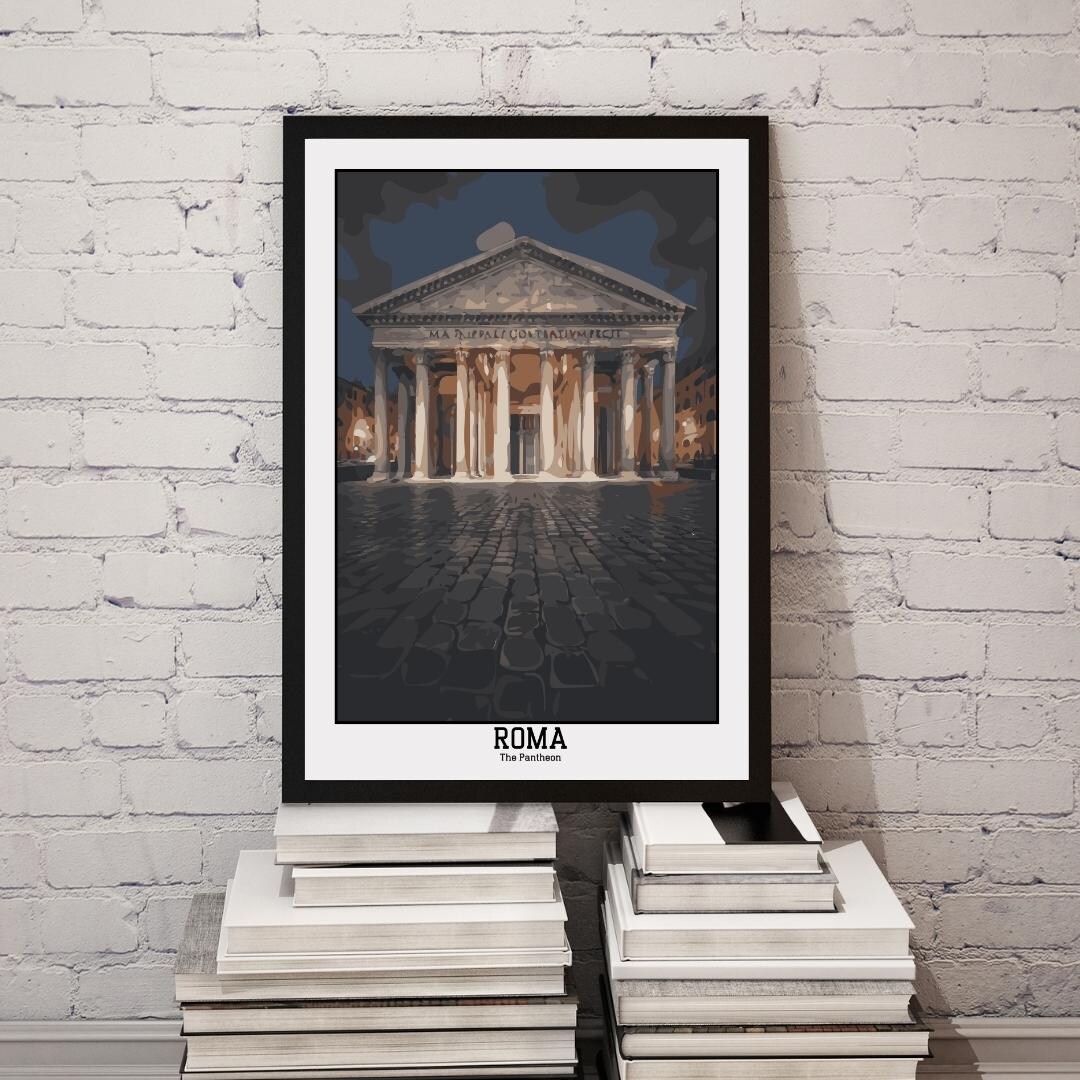Rome Pantheon Print - Ancient Temple Art - Italy Landmark Poster ...