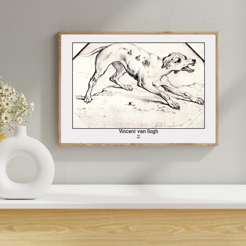 Vincent Van Gogh Dog Drawing Art Print – Vintage Animal Sketch (1862 ...