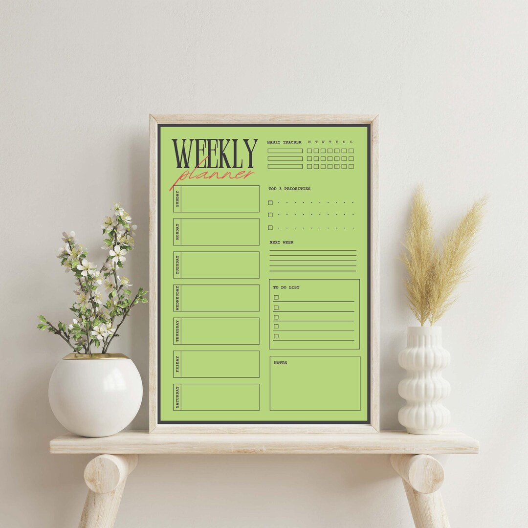Neon Green Weekly Planner: Printable Digital Organizer (A4 & Letter) - Etsy