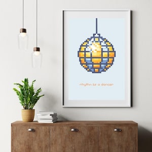 Pixel Art "rhythm is a Dancer" Disco Ball Print – Retro 8-bit Style ...