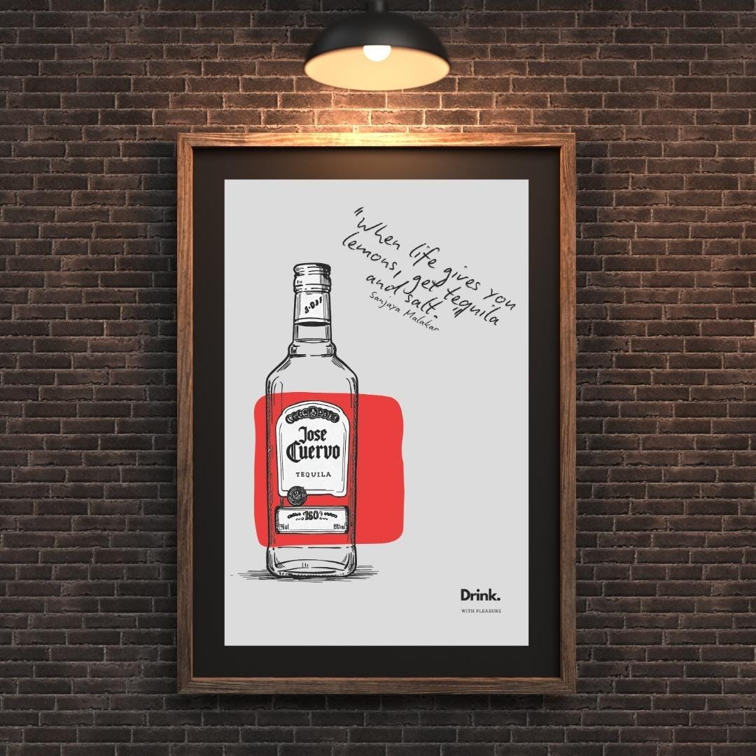 Jose Cuervo Tequila Art Print – Hand-drawn Alcohol Poster, Bar Wall ...