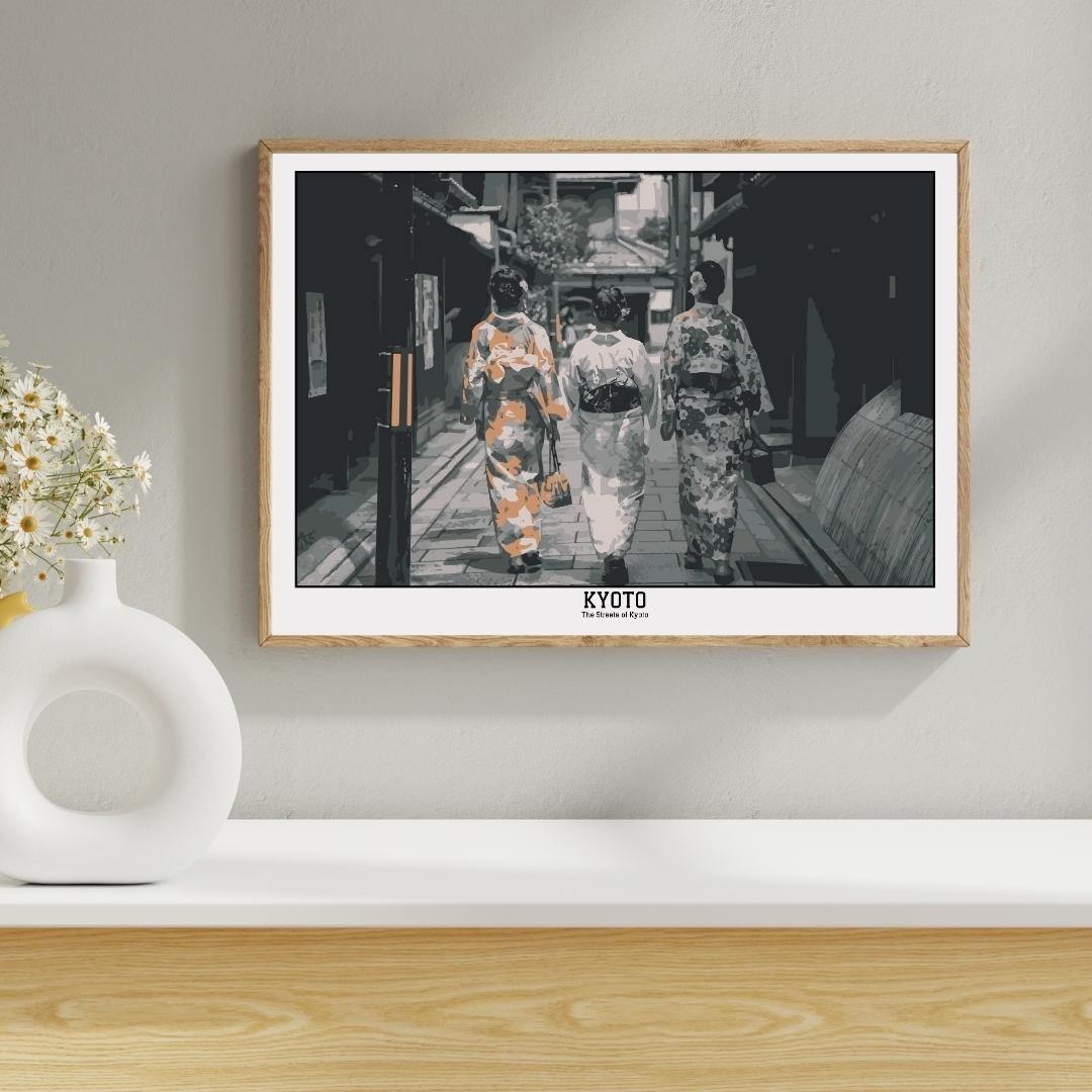 Kyoto Street Scene Poster - Women in Kimono Art Print | Japanese ...
