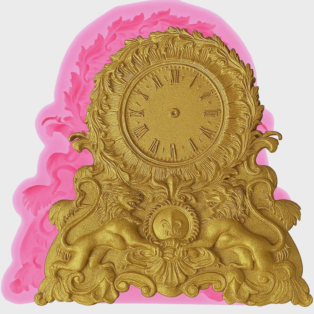Baroque Silicone Fondant Mold – Vintage Clock & Relief Flower Design ...