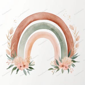 10 Boho Flowers and Rainbow Clipart, Watercolor Floral Flowers, Digital ...