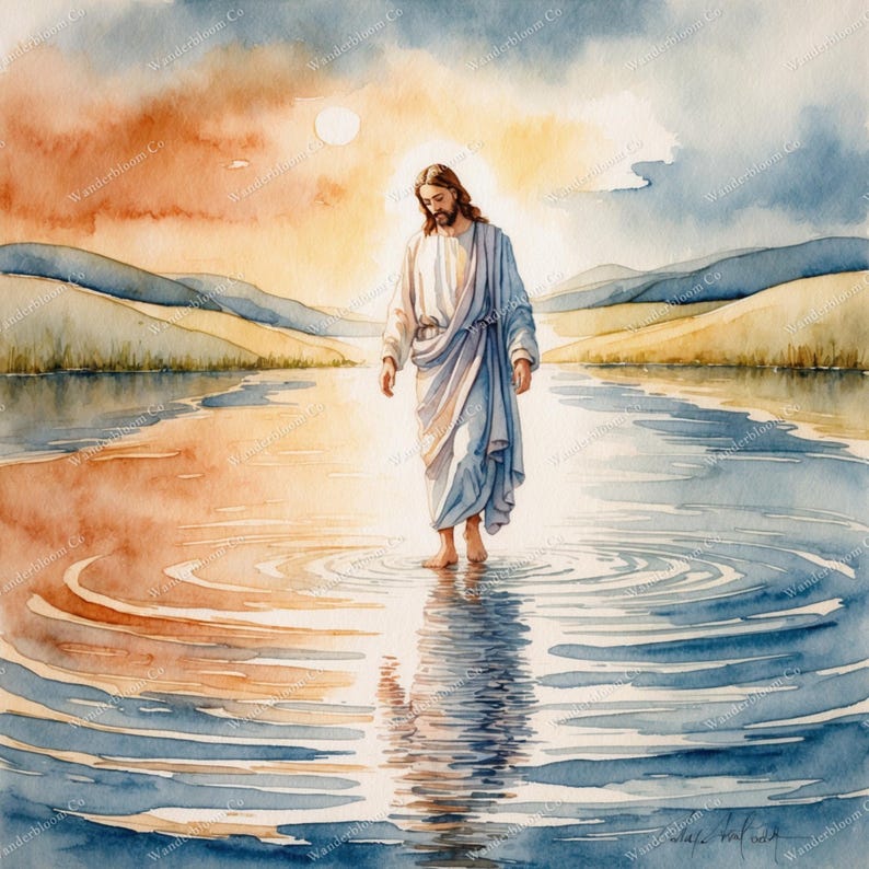 10 Jesus Walking on Water Clipart, Inspirational Christian Art Print ...