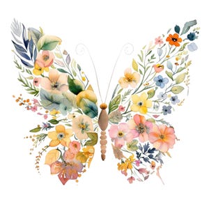 10 Boho Butterfly Clipart, Watercolor Floral PNG, Digital Download for ...