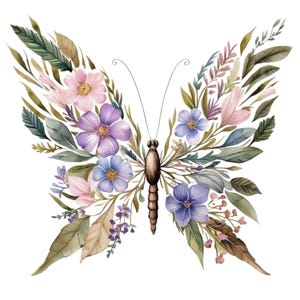 10 Boho Butterfly Clipart, Watercolor Floral PNG, Digital Download for ...