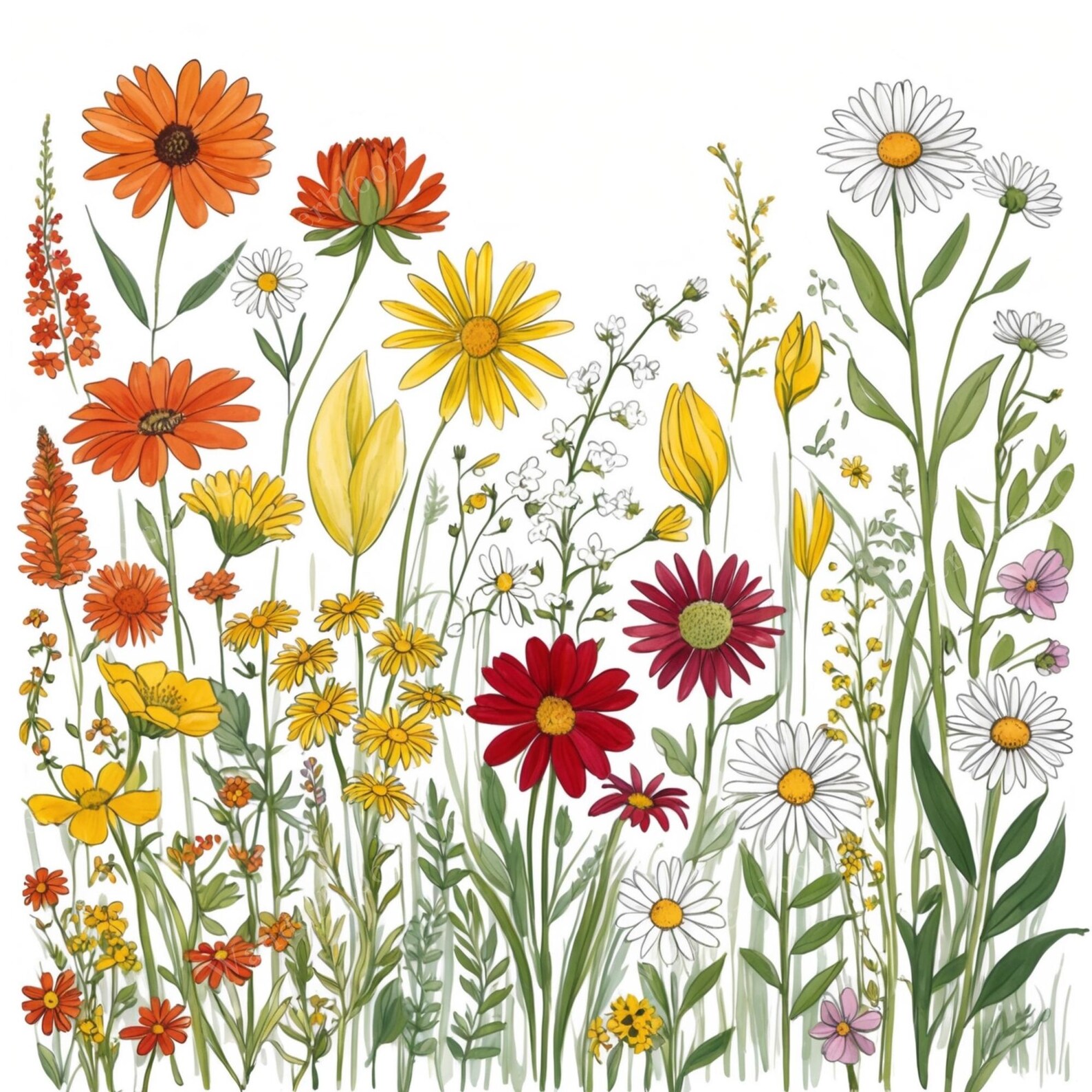 10 Sketched Wildflowers Clipart, Floral Art, Botanical Illustrations ...