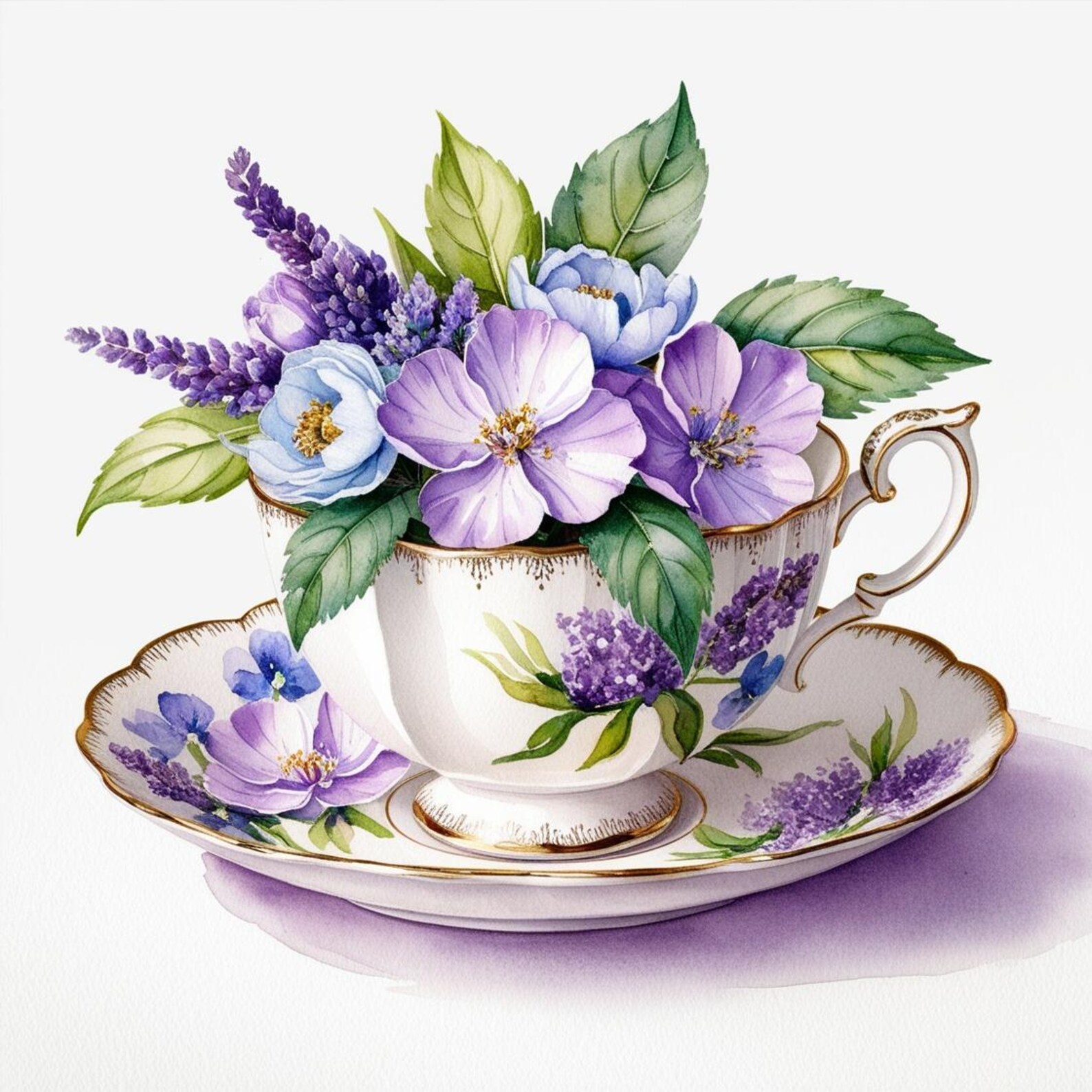 12 Watercolor Tea Cup Clipart, Printable Floral PNG, Digital Download ...