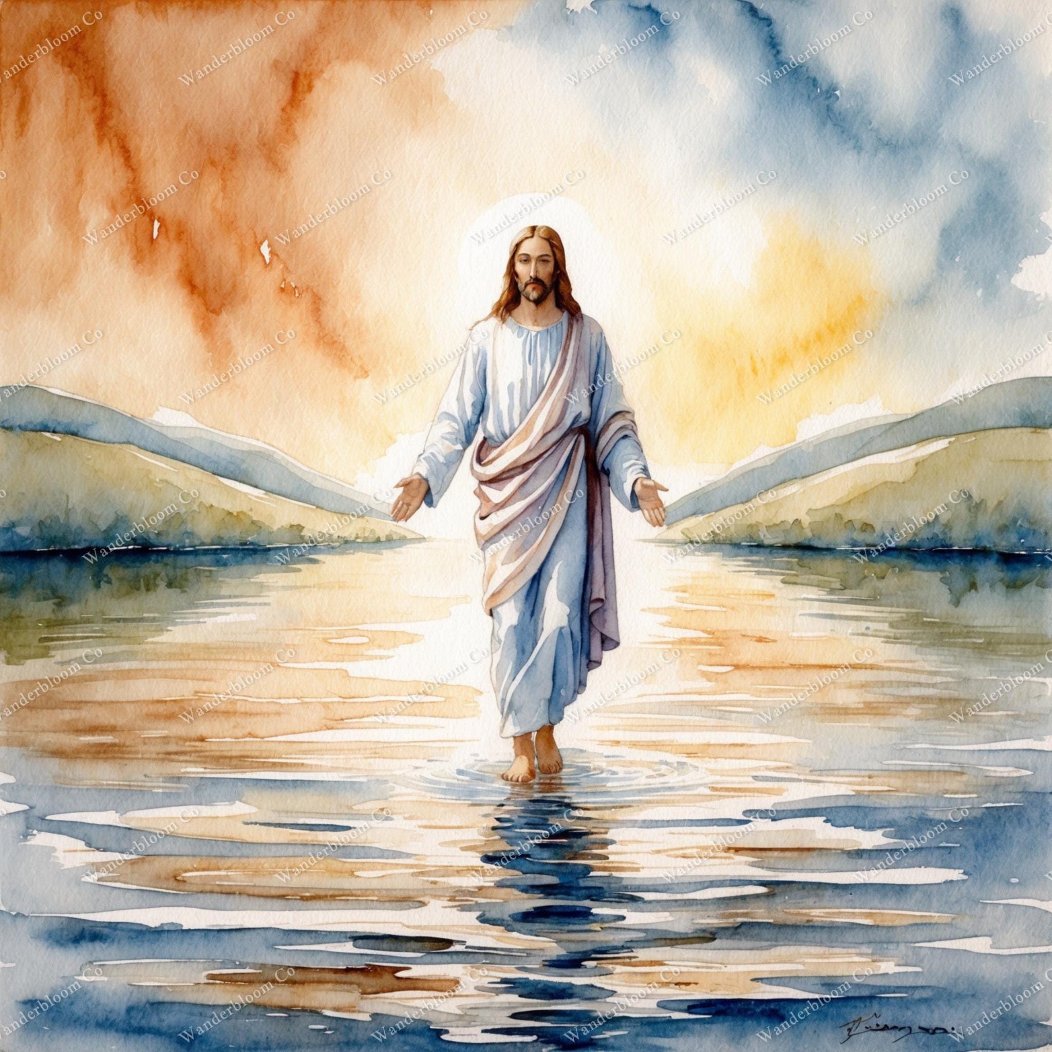 10 Jesus Walking on Water Clipart, Inspirational Christian Art Print ...