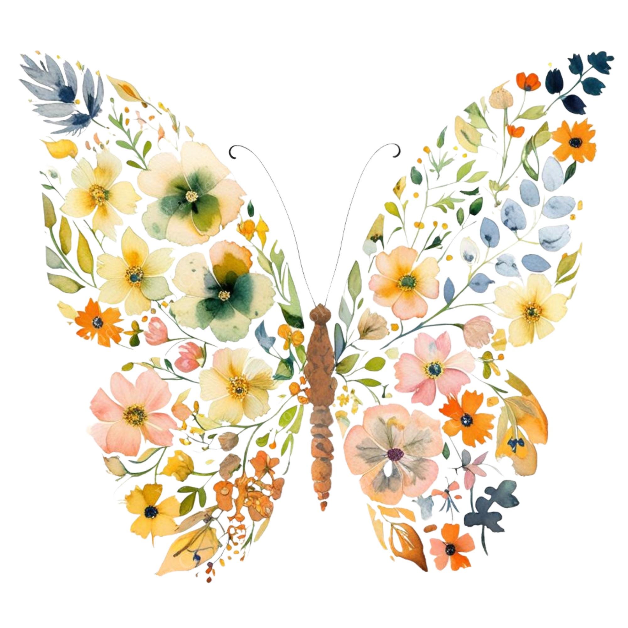 10 Boho Butterfly Clipart, Watercolor Floral PNG, Digital Download for ...