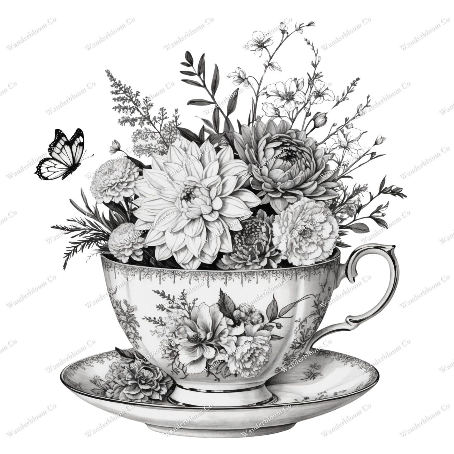 10 Line Drawing Tea Party Clipart, Hand Drawn Illustrations, Digital ...