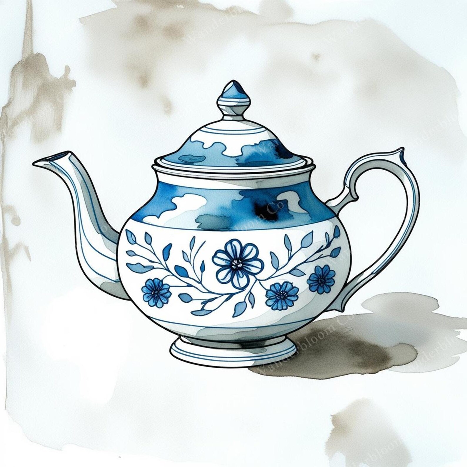 14 Blue Tea Set Clipart, Watercolor Teacups, Vintage Tea Party Graphics ...