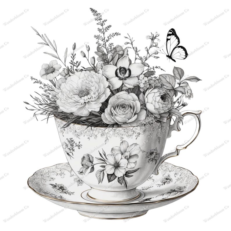 10 Line Drawing Tea Party Clipart, Hand Drawn Illustrations, Digital ...
