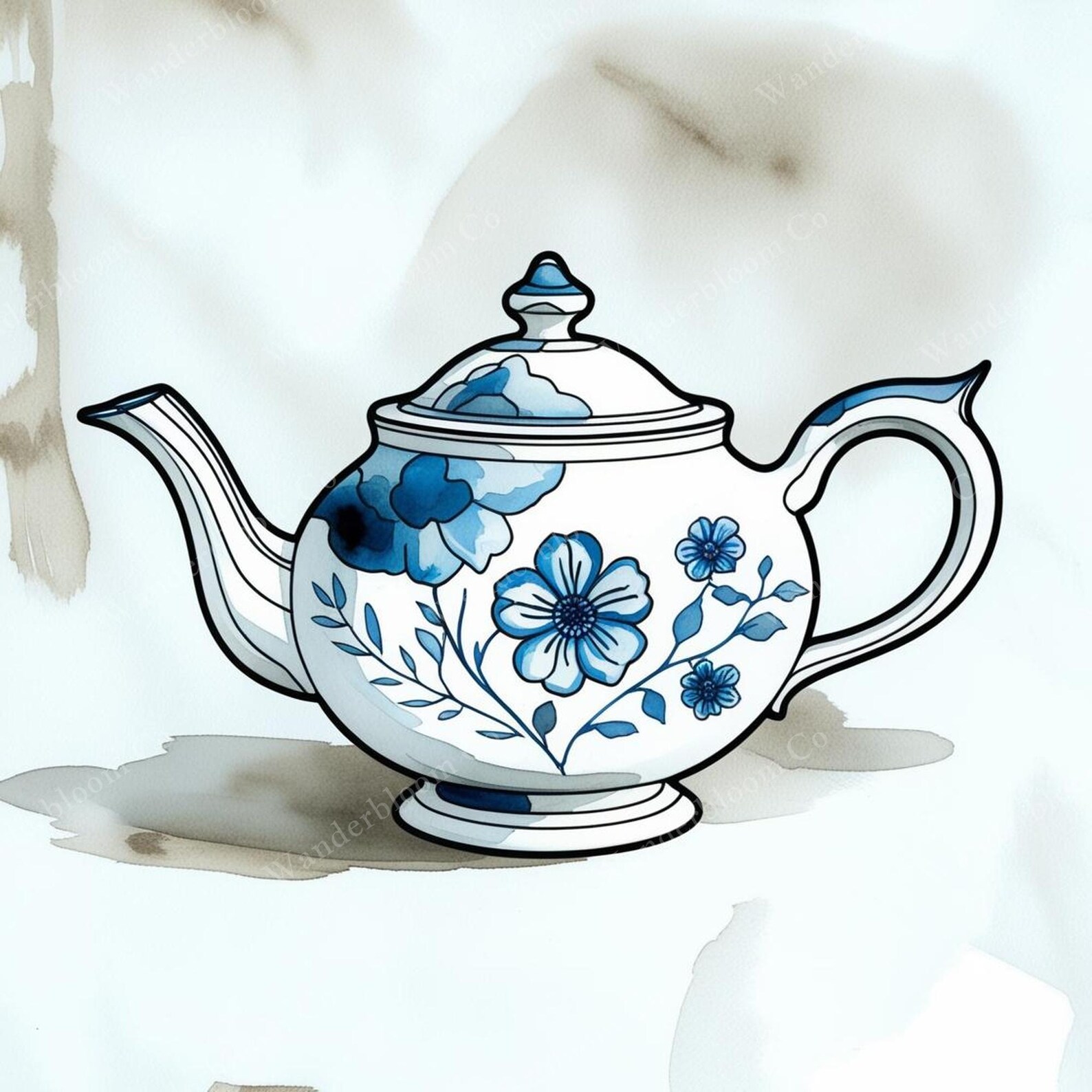 14 Blue Tea Set Clipart, Watercolor Teacups, Vintage Tea Party Graphics ...