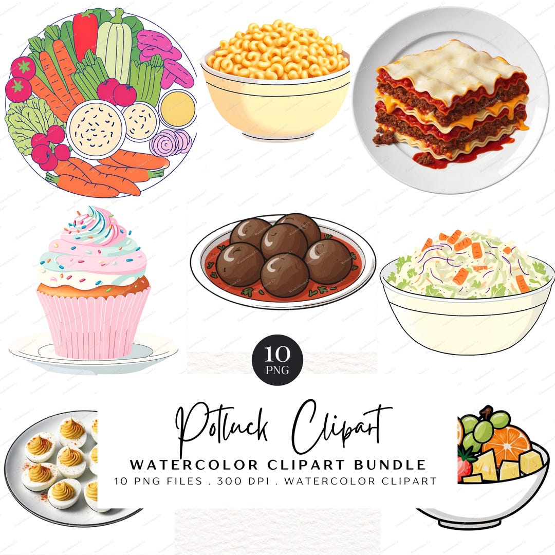 10 Potluck Clipart Bundle, Watercolor Food Graphics, Casserole ...