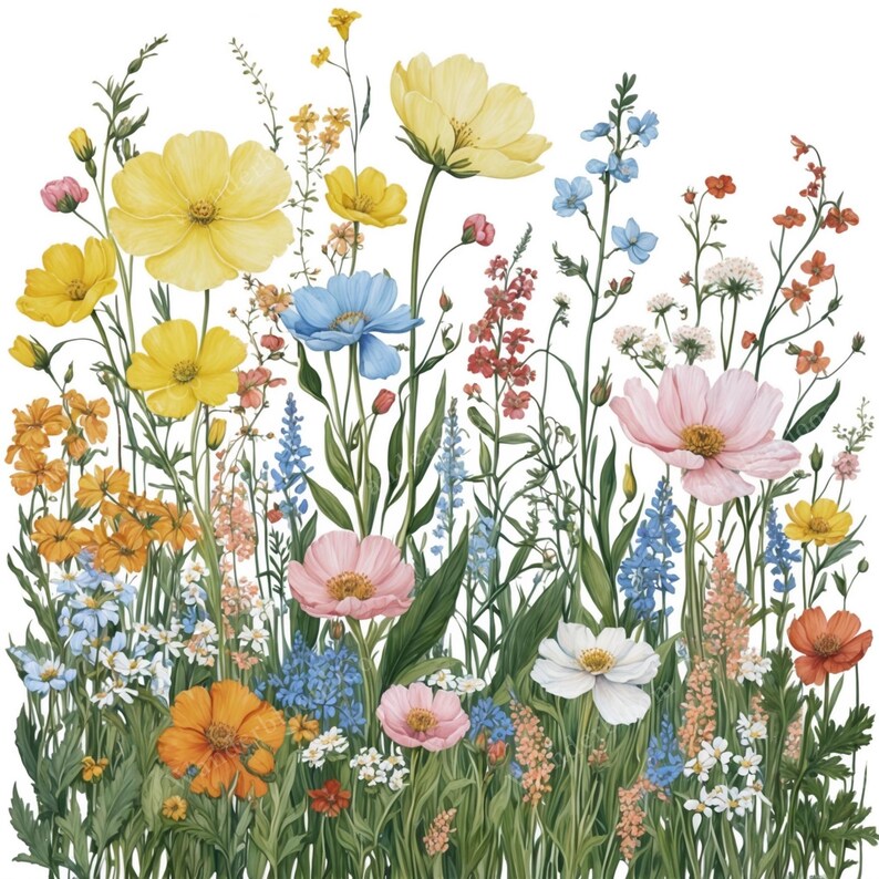 10 Sketched Wildflowers Clipart, Floral Art, Botanical Illustrations ...