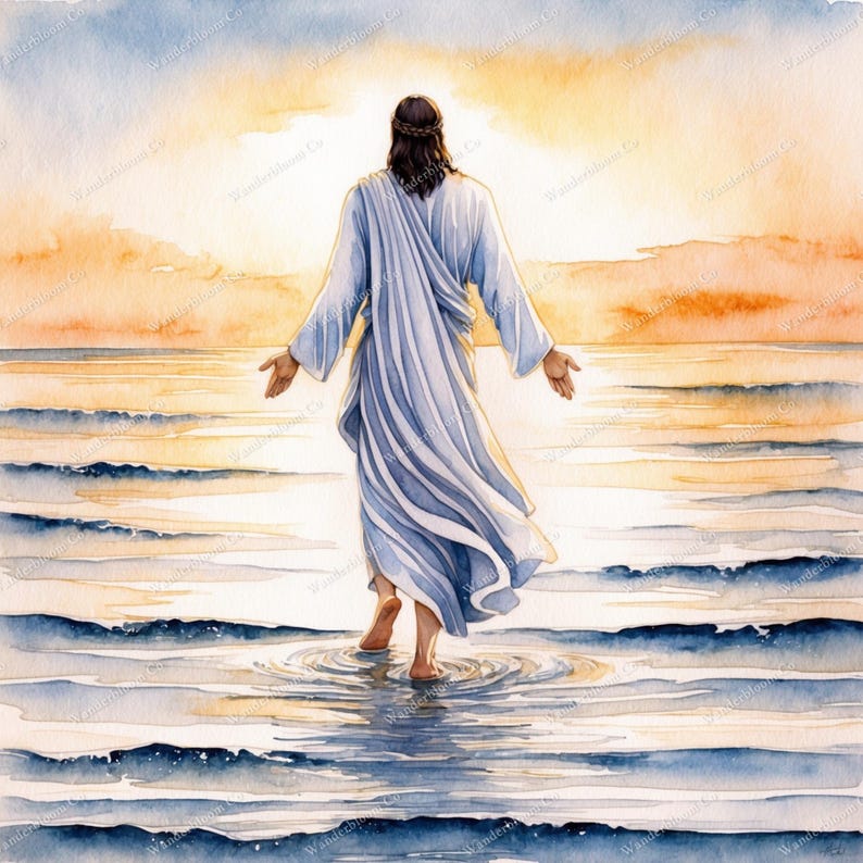 10 Jesus Walking on Water Clipart, Inspirational Christian Art Print ...
