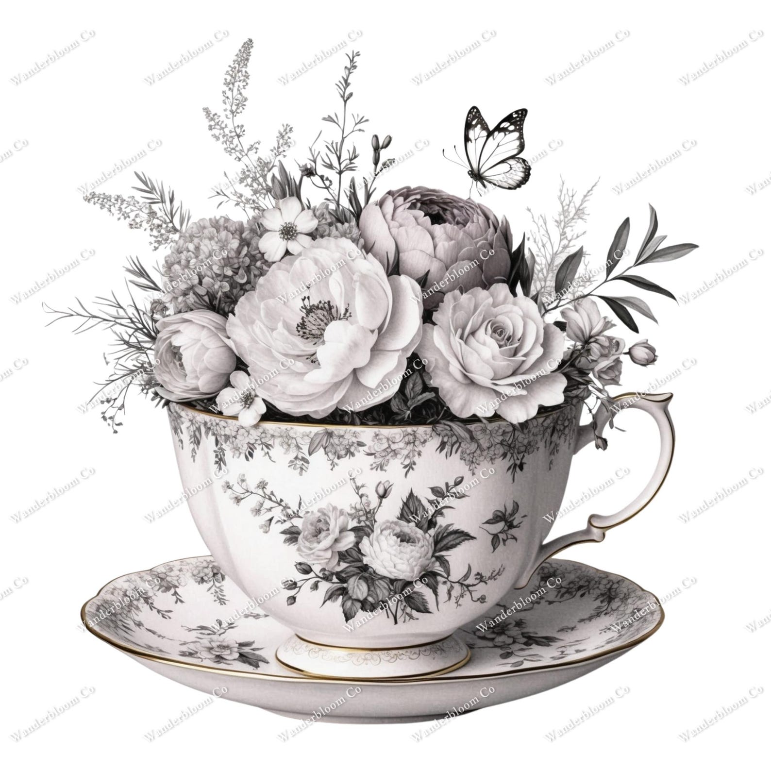 10 Line Drawing Tea Party Clipart, Hand Drawn Illustrations, Digital ...