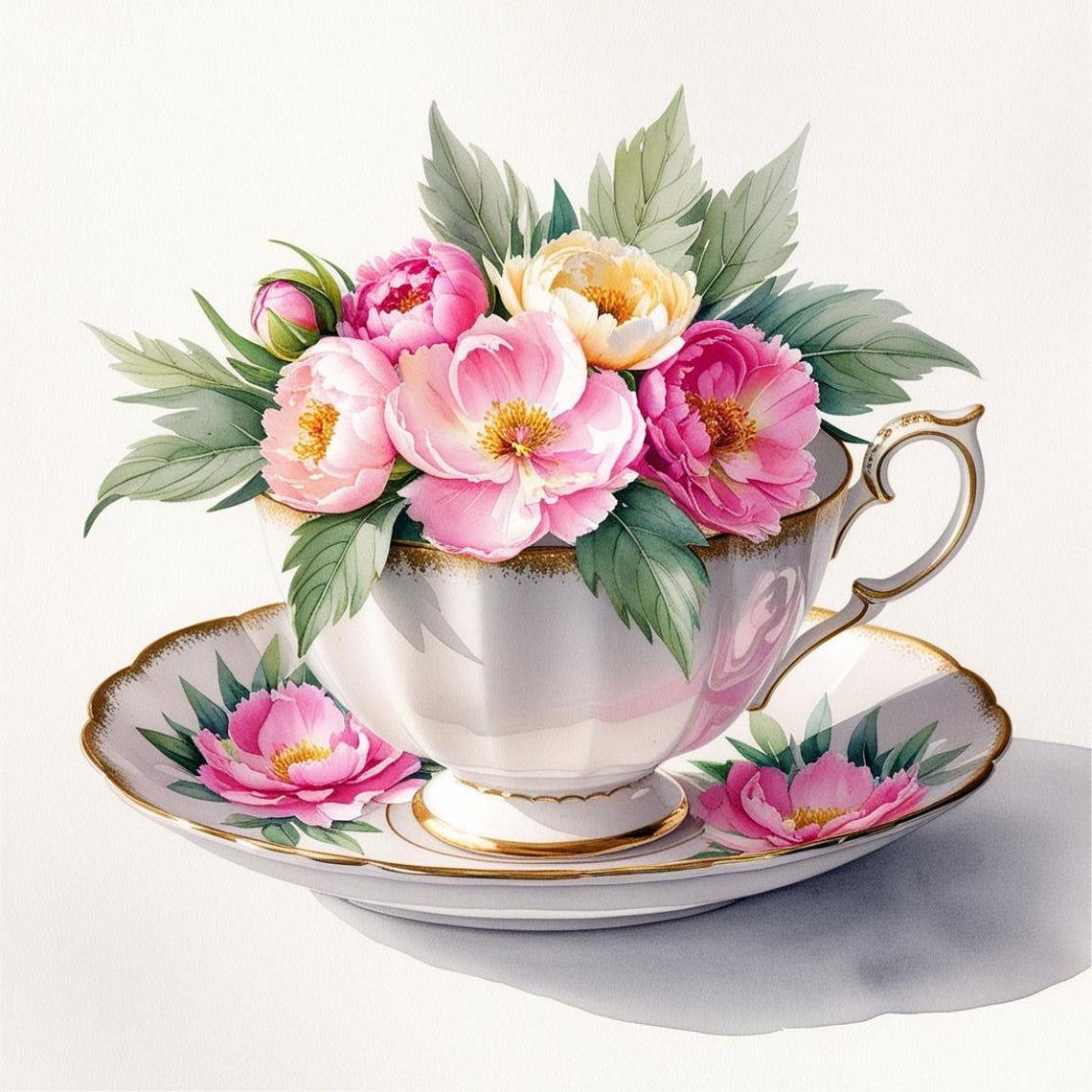 12 Watercolor Tea Cup Clipart, Printable Floral PNG, Digital Download ...