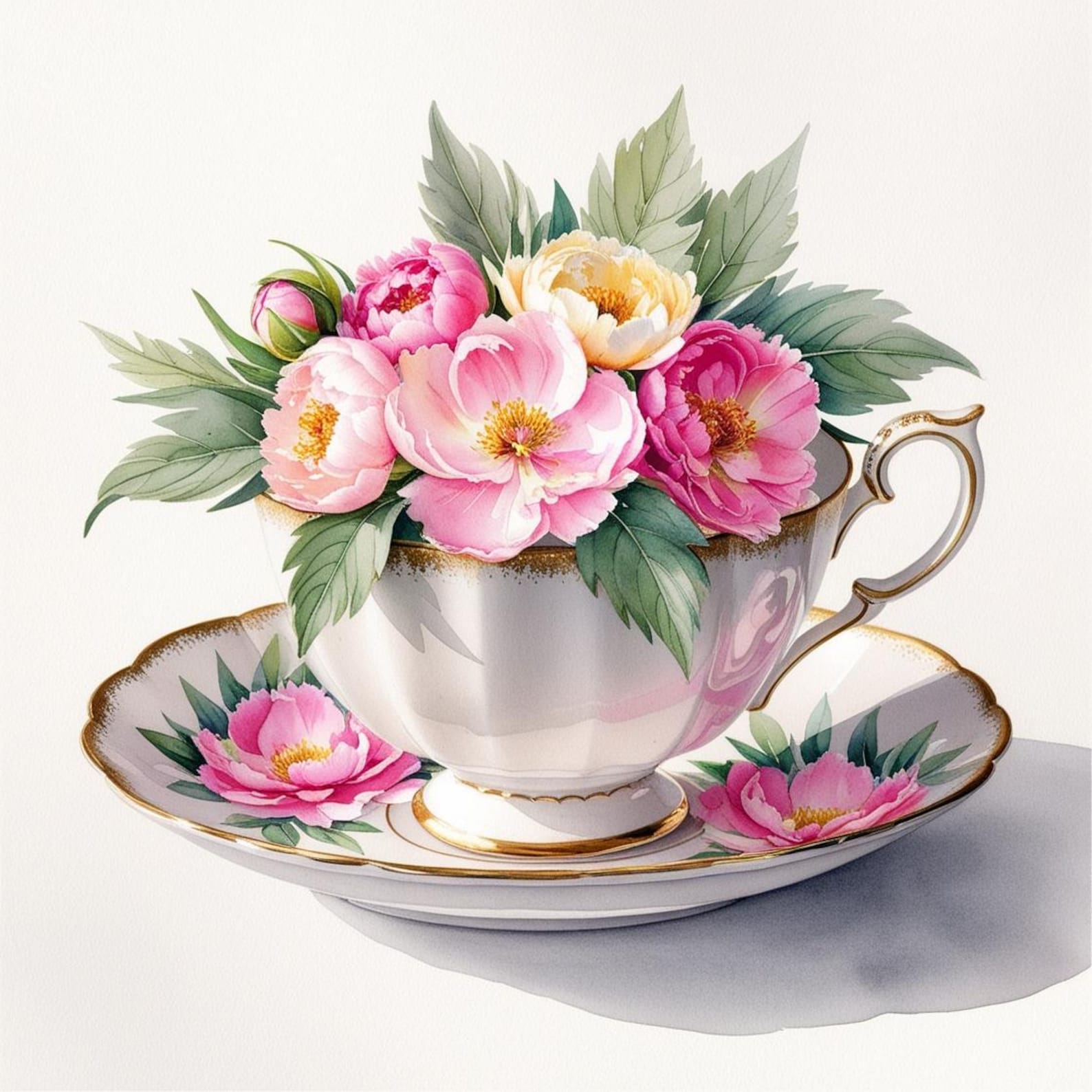 12 Watercolor Tea Cup Clipart, Printable Floral PNG, Digital Download ...