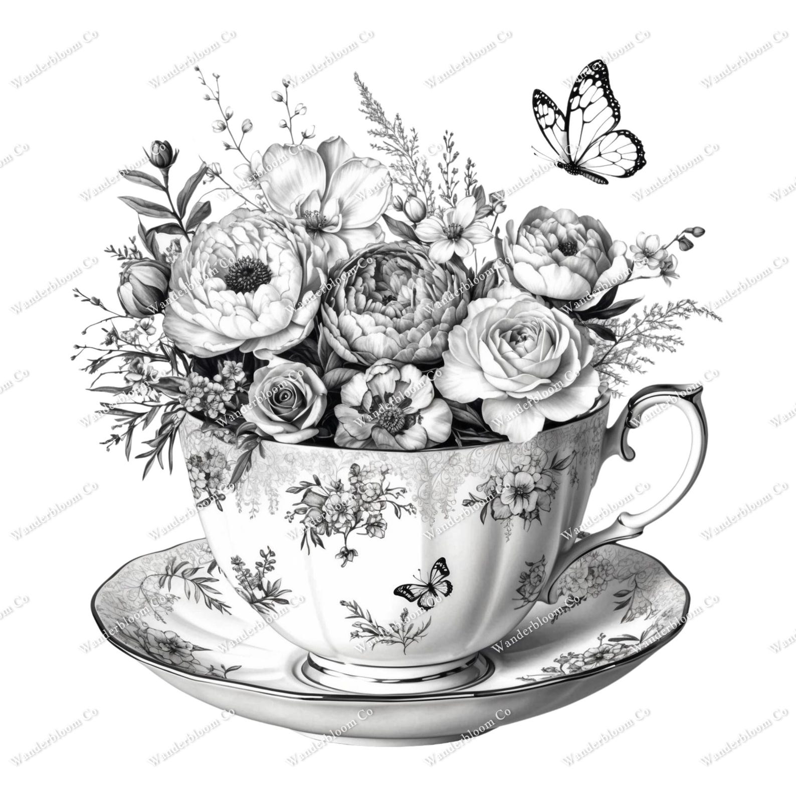 10 Line Drawing Tea Party Clipart, Hand Drawn Illustrations, Digital ...
